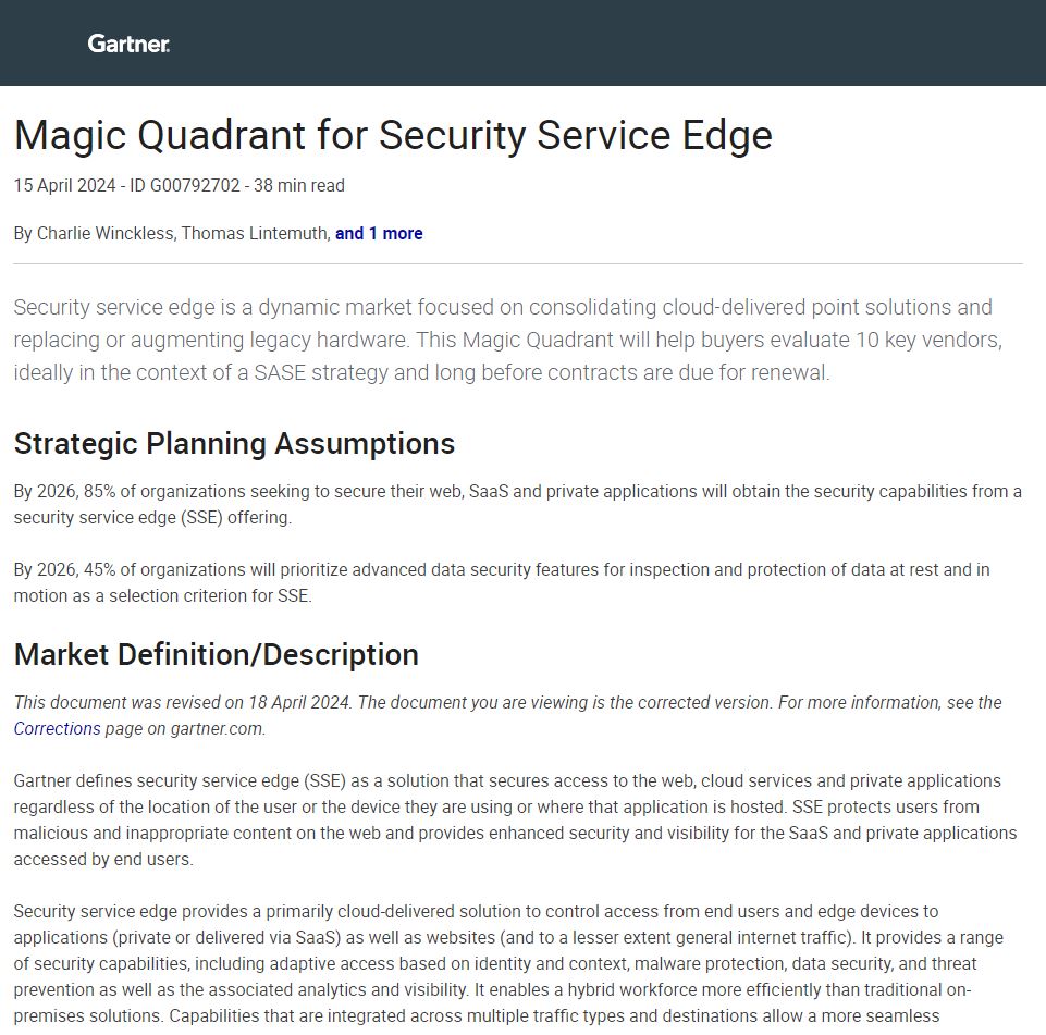 2024 Gartner® Magic Quadrant™ for Security Service Edge