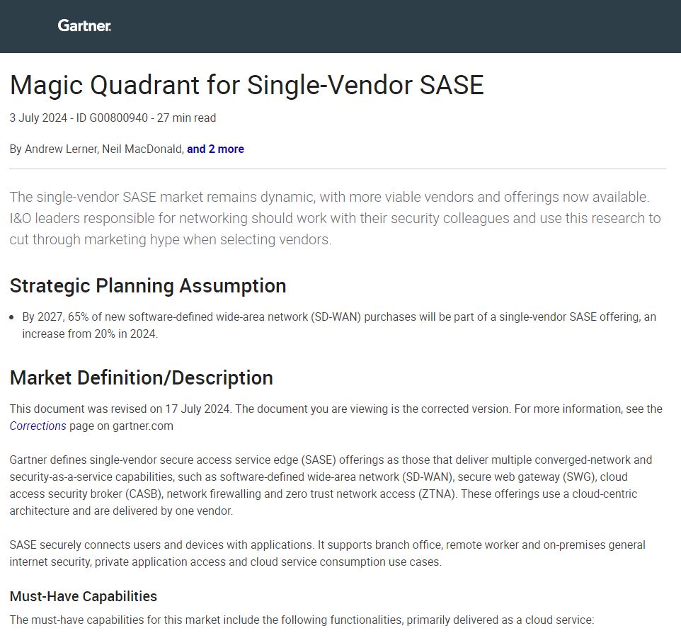 2023 Gartner® Magic Quadrant™ for Single-Vendor SASE