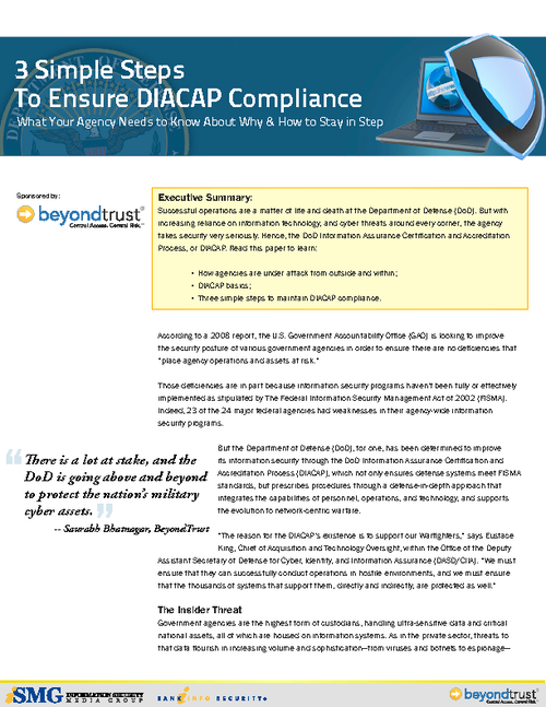 3 Simple Steps to Ensure DIACAP Compliance - GovInfoSecurity