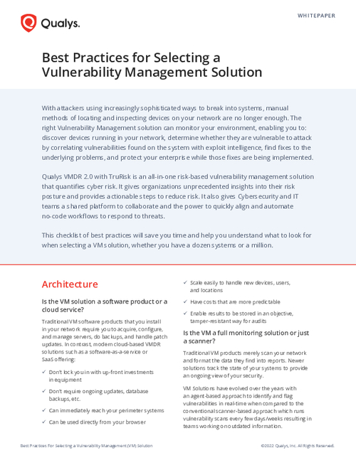 Best Practices for Selecting a Vulnerability Management (VM) Solution