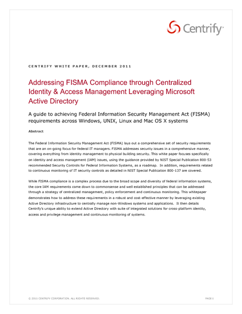 FISMA Compliance through Centralized Identity & Access Management ...