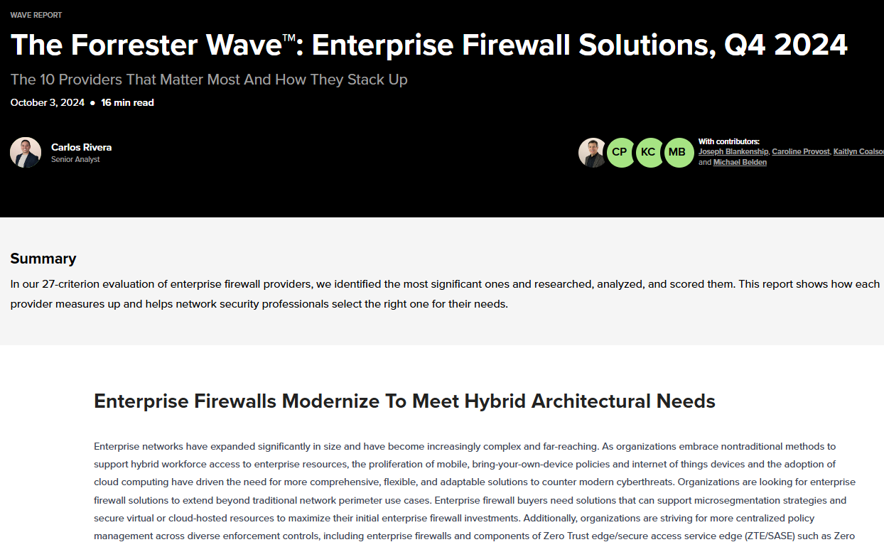 The Forrester Wave™: Enterprise Firewall Solutions, Q4 2024