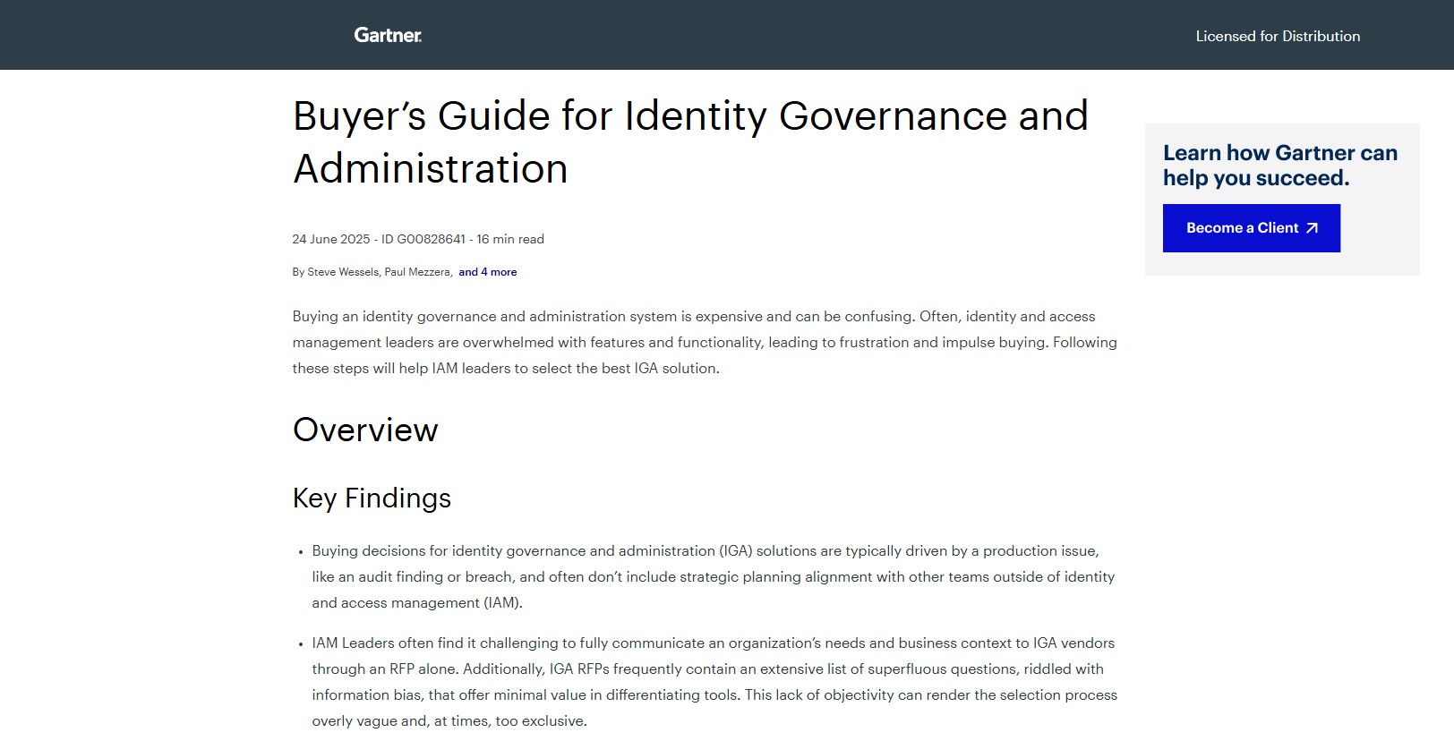 Gartner® Buyer’s Guide for Identity Governance and Administration
