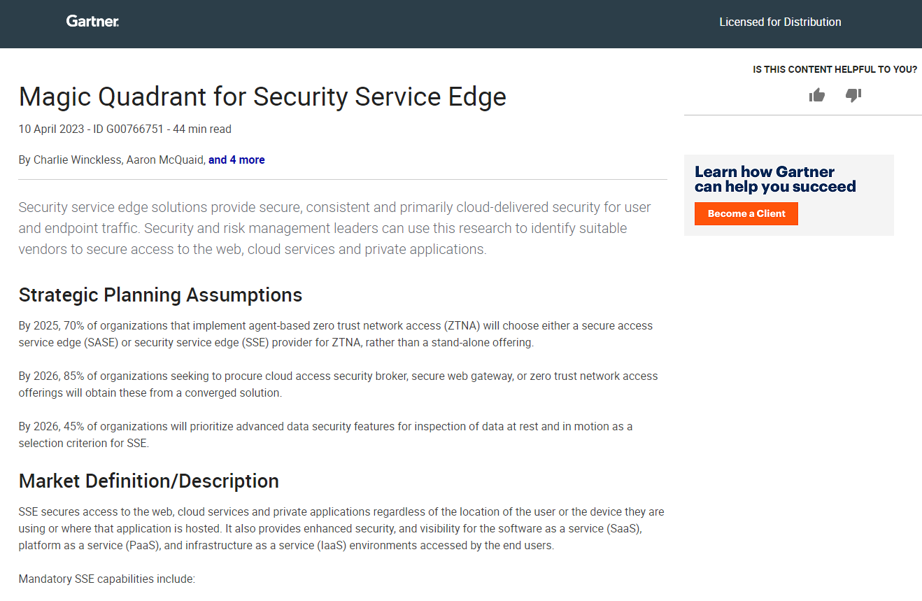 Gartner Magic Quadrant for Security Service Edge