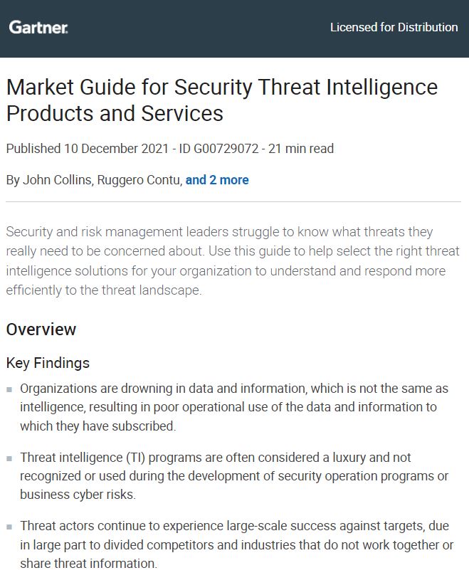 Gartner | Market Guide for Security Threat Intelligence Products and ...