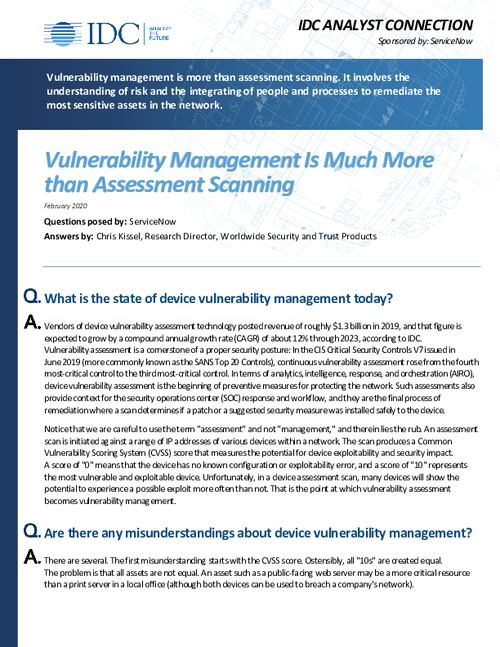 IDC Analyst Connection: Vulnerability Management is Much More Than Assessment Scanning