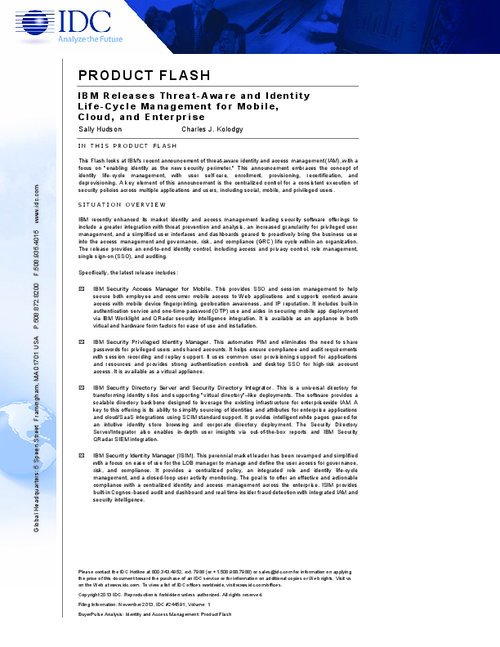 IDC Product Flash: IBM Releases Threat-Aware and Identity Life-Cycle ...