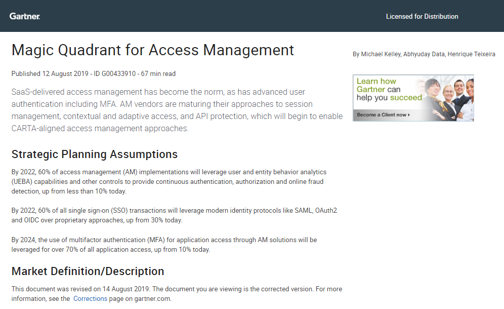 Gartner Report: Magic Quadrant for Access Management