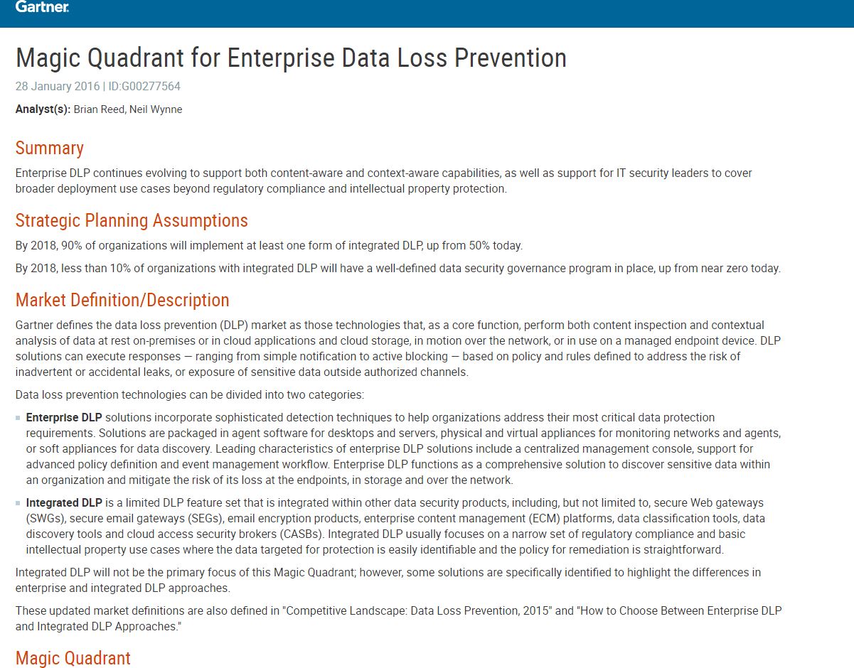 Magic Quadrant for Enterprise Data Loss Prevention