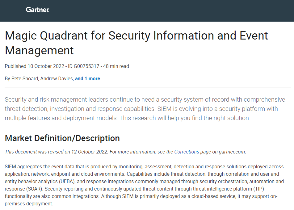 Magic Quadrant for Security Information and Event Management