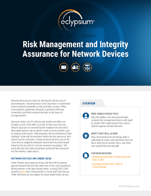 Risk Management and Integrity Assurance for Network Devices