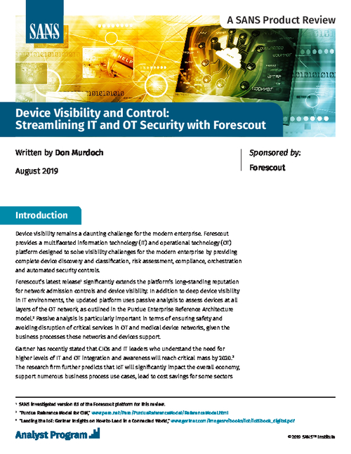 SANS Review | Device Visibility and Control: Streamlining IT and OT ...
