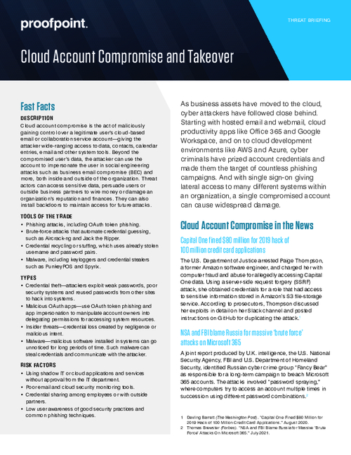 Threat Briefing: Cloud Account Compromise and Takeover